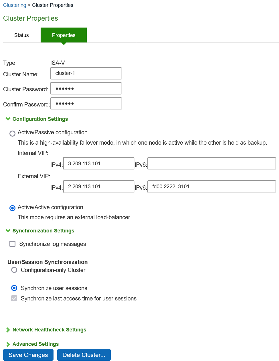 Example: Creating an Active/Passive Cluster that Supports IPv6 Client ...